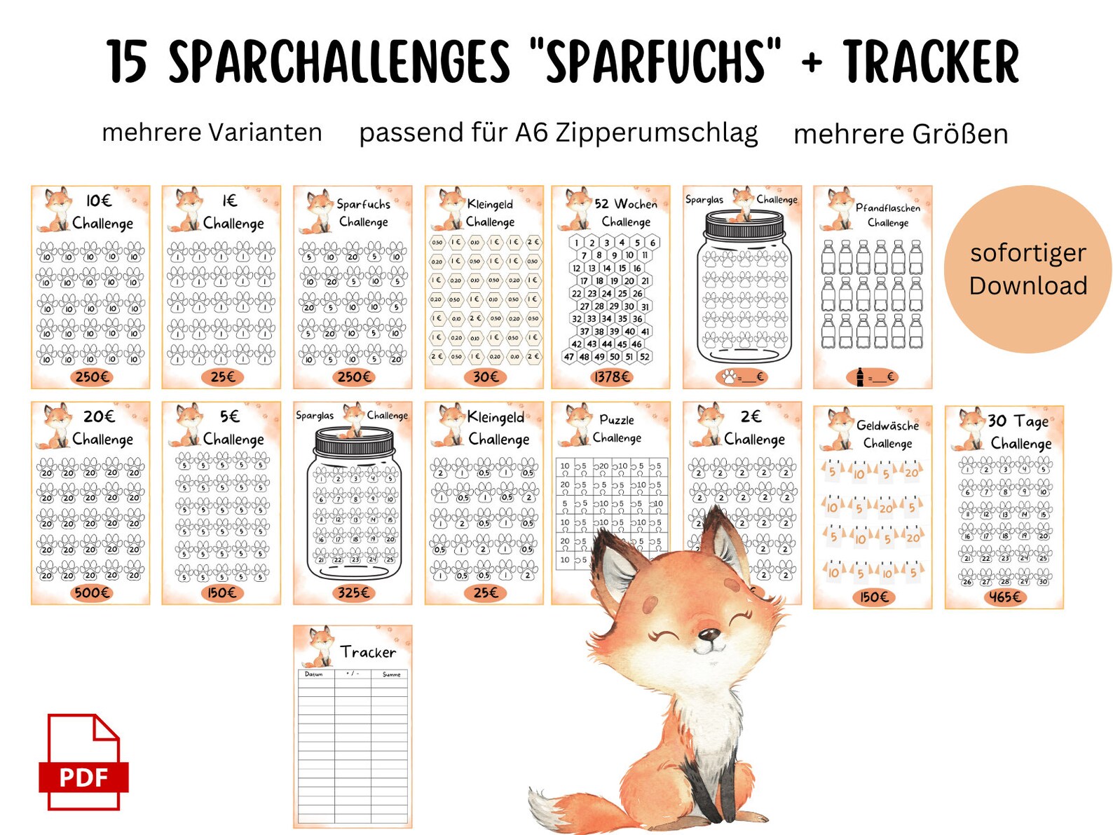 Sparfuchs Sparchallenge Set PDF passend für A6 Umschläge im - Etsy.de