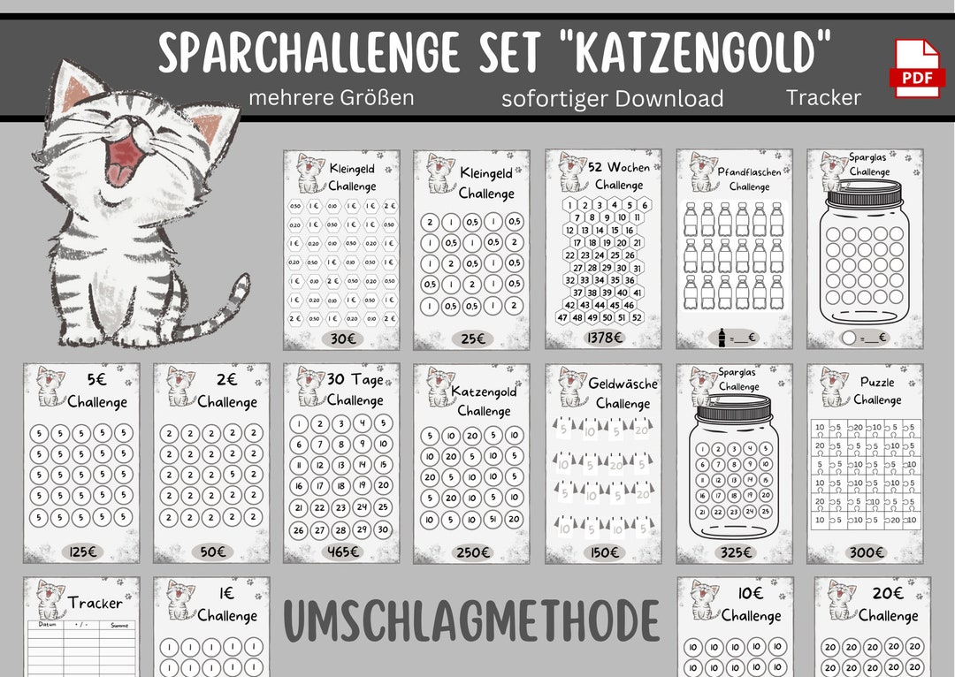 Katzengold Sparchallenge Set PDF passend für A6 Umschläge im Sparbinder ...