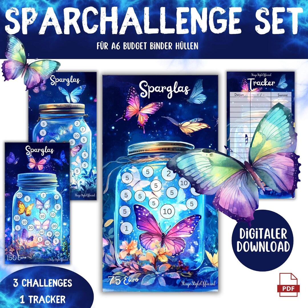 Set of 3 Savings Challenge Jars – Butterfly & Magic | Includes 1 ...