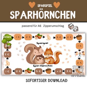 Sparspiel Challenge "Spar-Hörnchen" passend für Umschläge Cash Binders ...