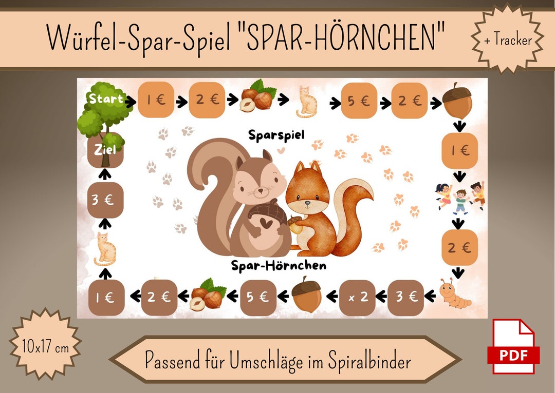 Sparspiel Challenge Spar-Hörnchen passend für Umschläge Cash Binders ...