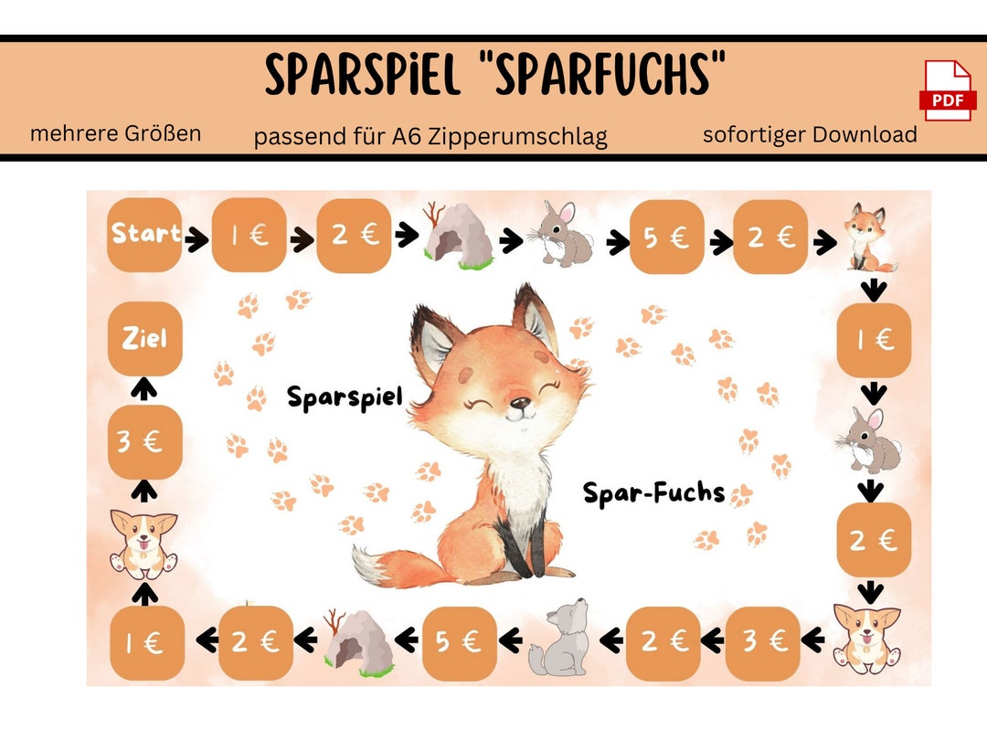 Sparspiel Challenge Fuchs passend für Umschläge Cash Binders deutsche ...