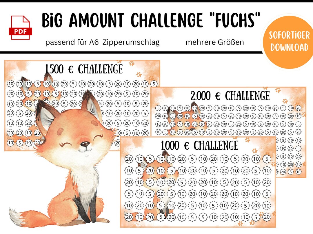 Sparchallenges Set "big Fuchs" German in a Set Suitable for A6 and A5 ...
