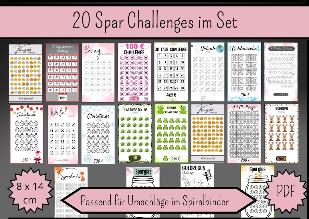 20 Spar Challenges Teil 2 passend für Umschläge des Cash Binders ...