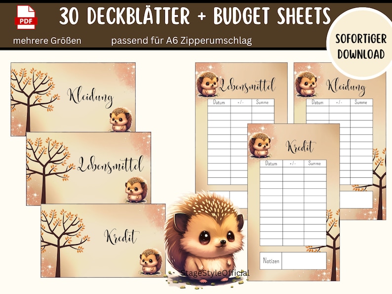 30 Dashboards (cover Sheets) + Tracker "hedgehog" for A6 Envelopes ...