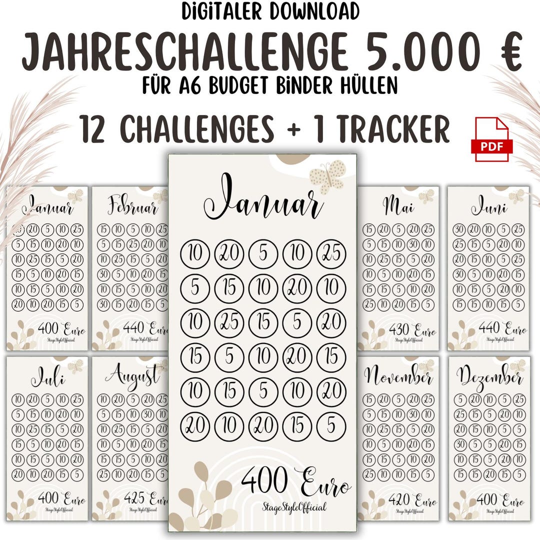 Annual Savings Challenge Set 5,000 Euro 12 Months Envelopes Budget ...