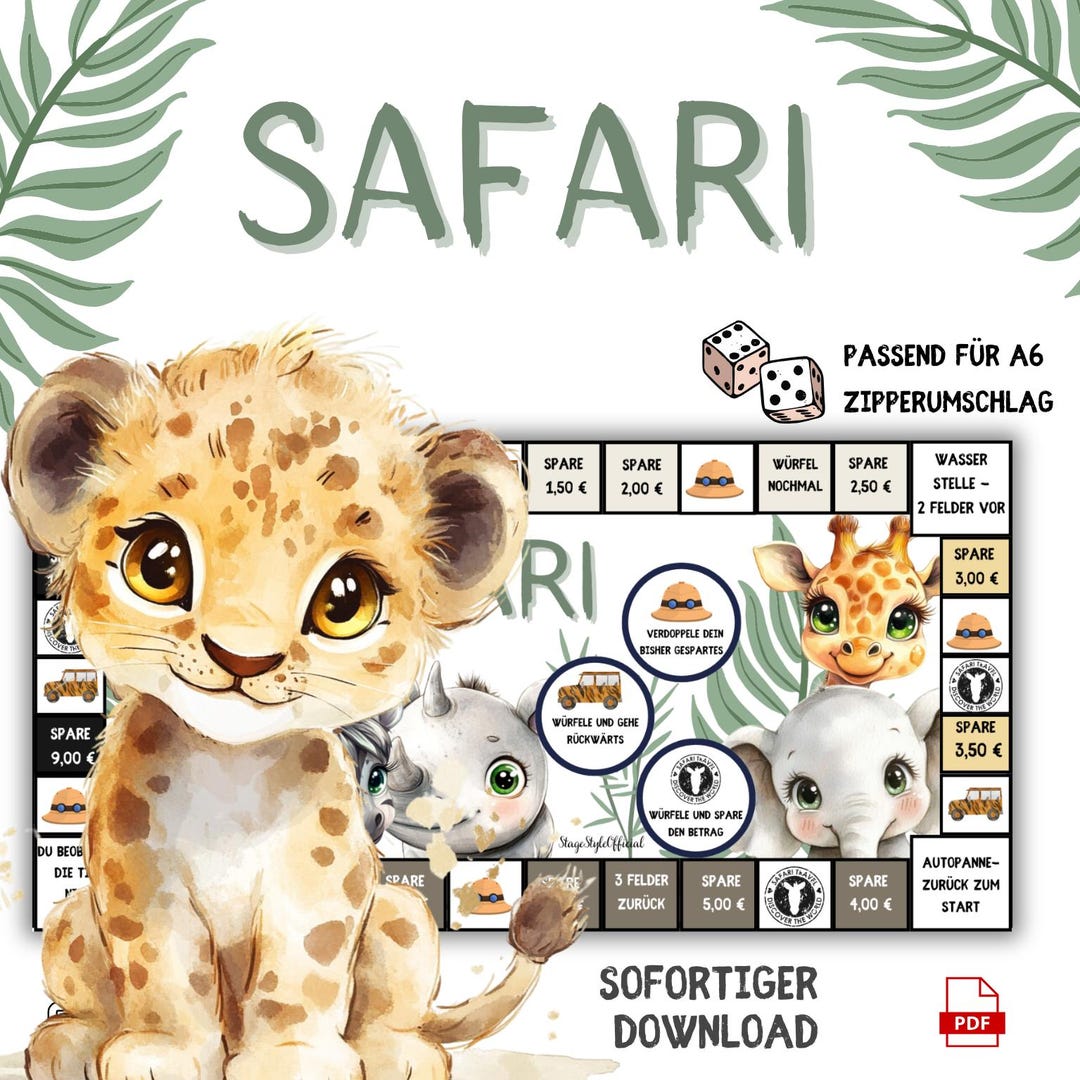Safari Savings Game | DIY Wildlife Savings Challenge | A6 Cover ...