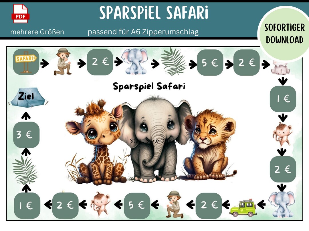 Sparspiel Challenge Safari passend für Umschläge Budget Binder A6 A5 ...