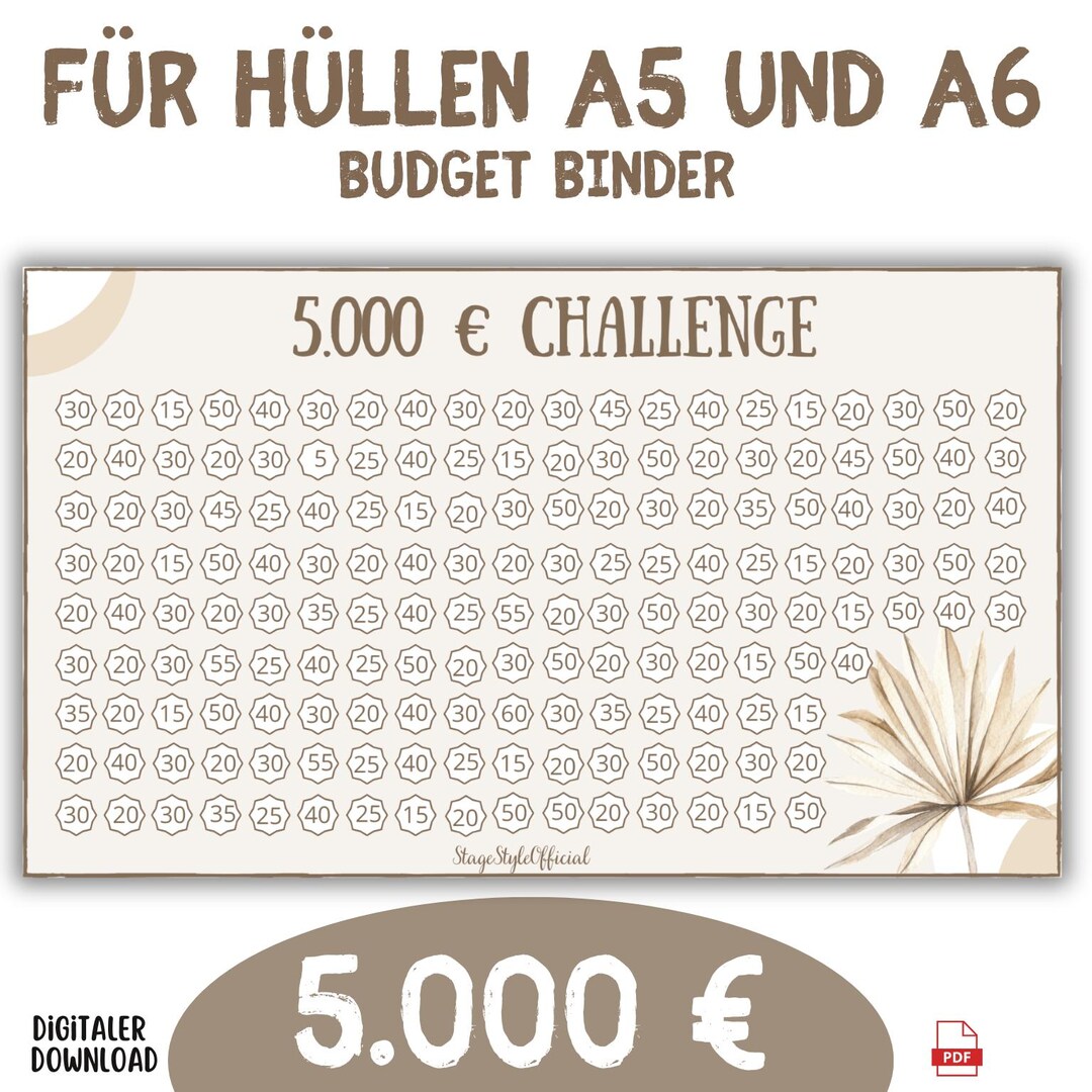 Savings Challenge 5,000 German in a Set Suitable for A5 and A6 Cash ...