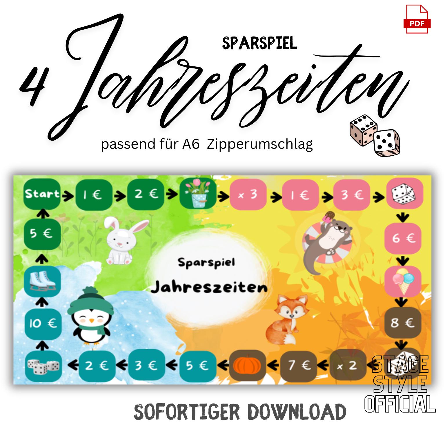 Sparspiel Challenge "Jahreszeiten" passend für Umschläge Budget Binder ...