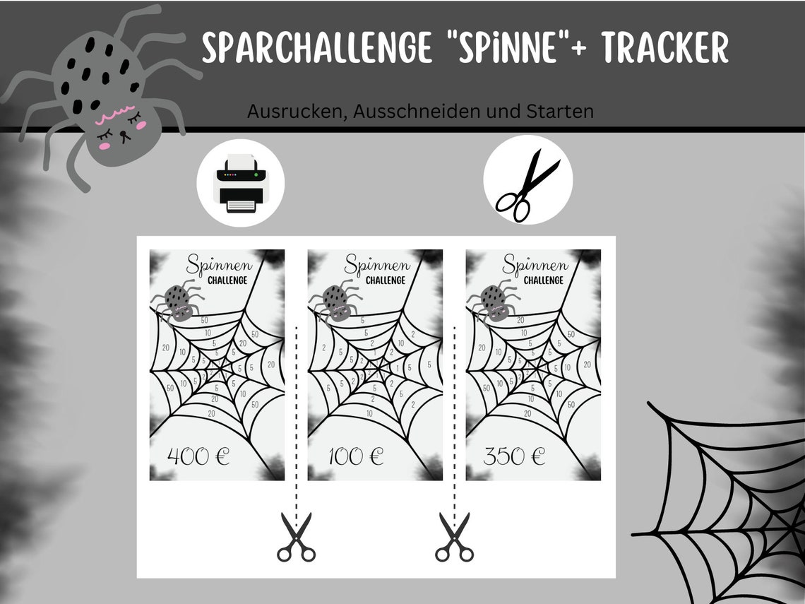 Sparchallenge Set + Tracker "spider" Envelope Method A6 Budget Binder ...