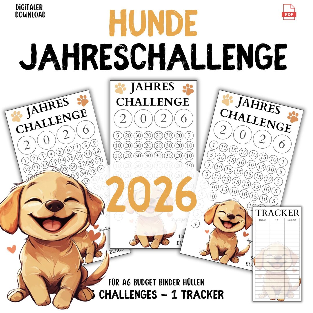 Savings Challenge 2026 Annual Challenge Dogs Set A6 Covers Binders ...