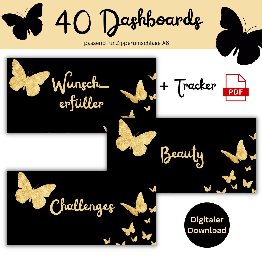 40 Dashboards (cover Pages) Gold Black Butterfly for A6 Envelopes Cover ...