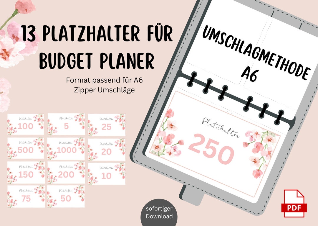 Platzhalter 5 10 20 50 100 200 500 1000 Budget Planer Set, Umschlagmethode, passend für A6 ...
