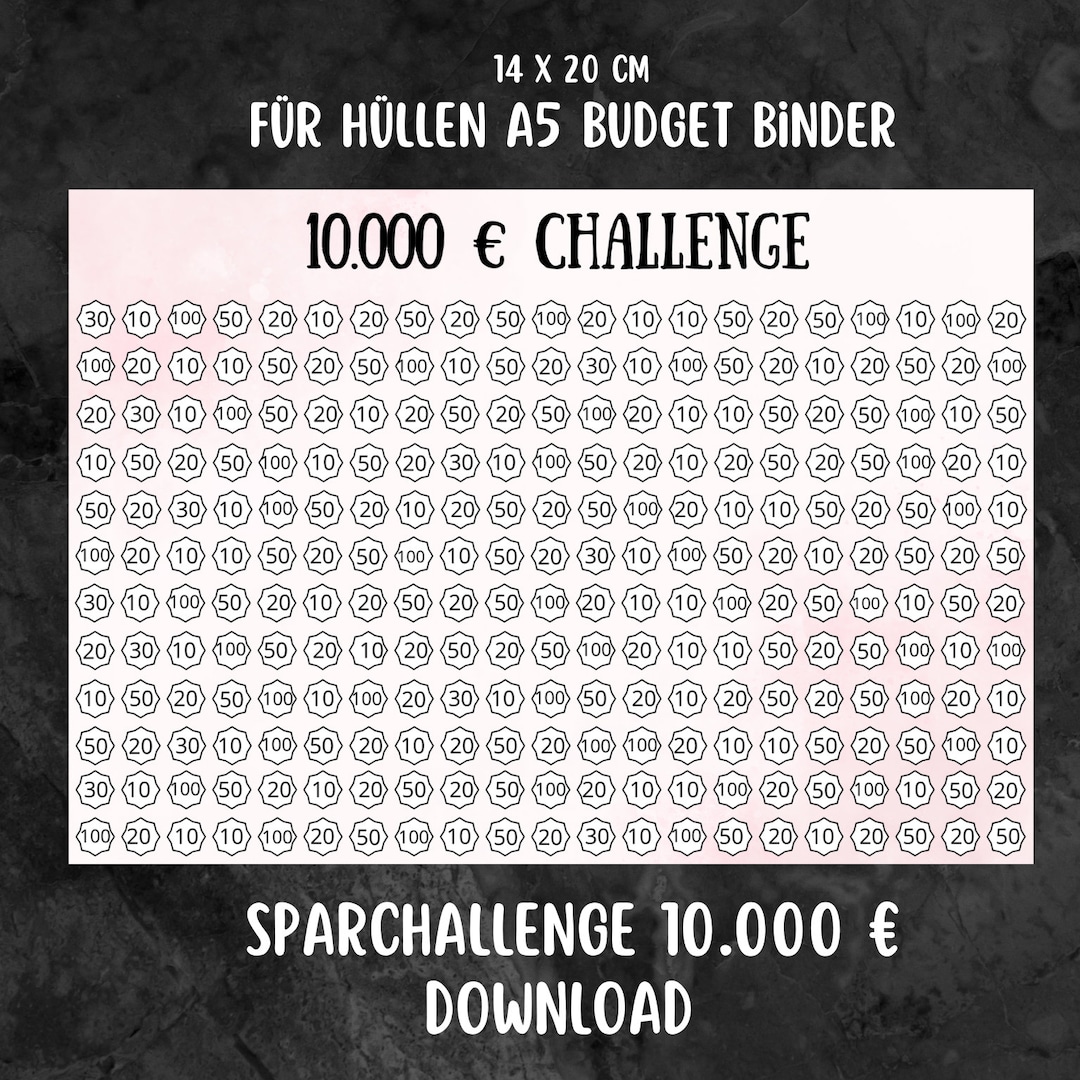 Sparchallenge 10.000 deutsch im Set passend für A5 Cash Binders - Budgetbinder- Digitaler ...