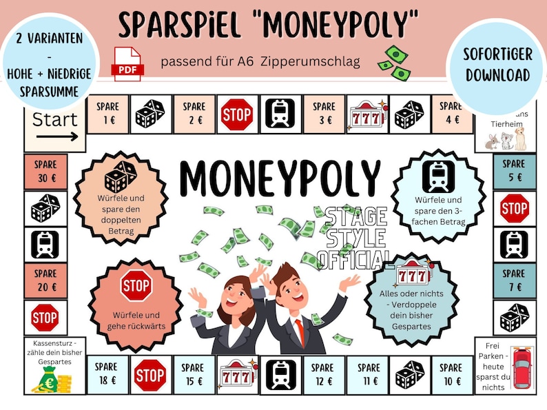 Moneypoly Sparspiel Sparchallenge Umschläge Budgetplaner - deutsch ...