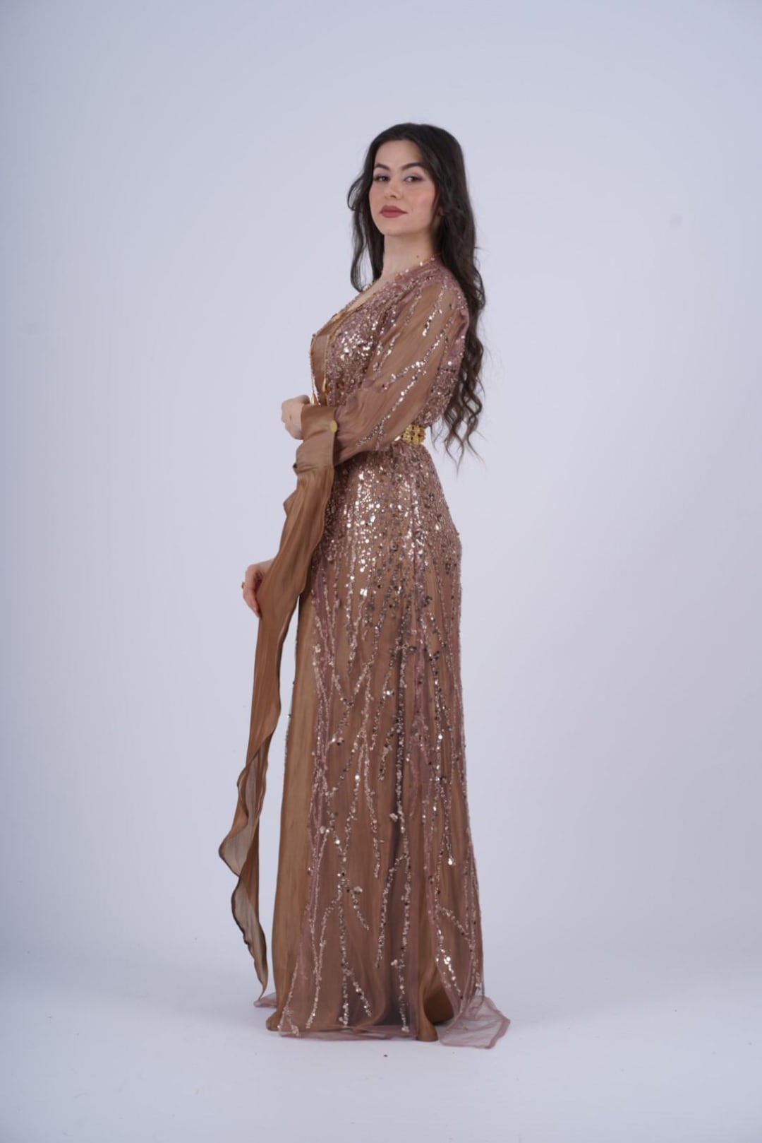 Newroz Warm Brown Kurdish Dress – 3-piece Set With Golden Crystal ...
