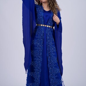 Dilbar Carbon Blue Kurdish Dress – 2-piece Set With Beads , Pearls ...