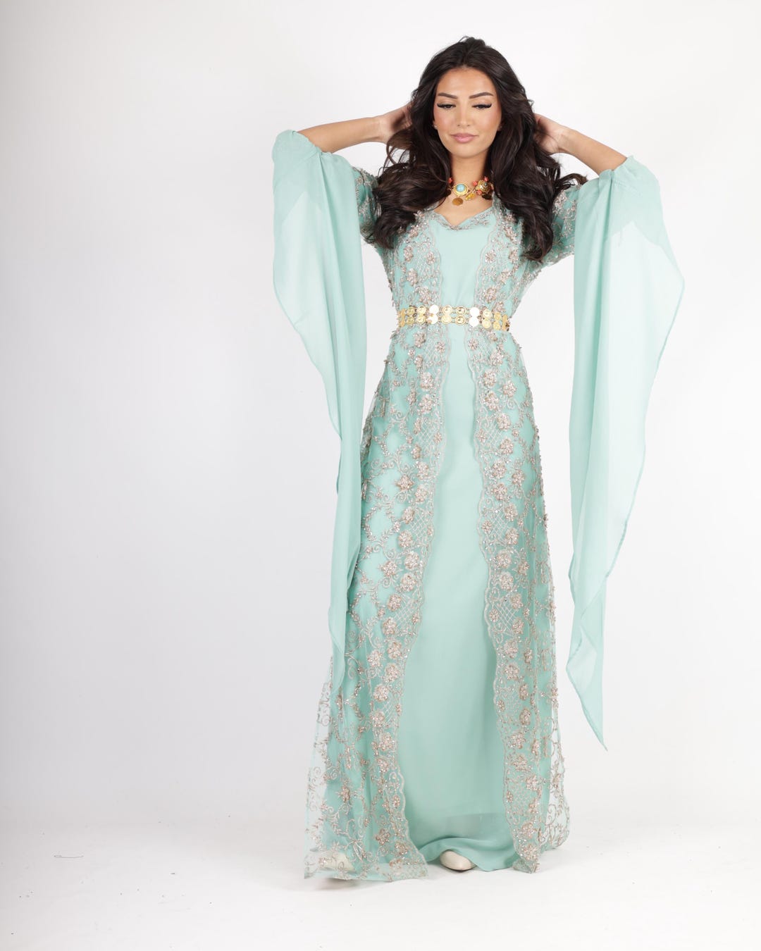 Awaz Kurdish Dress 3 Items Turquoise - Etsy