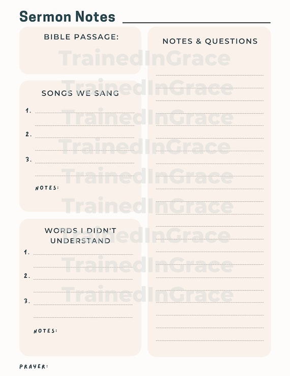 Sermon Notes Simple Neutral for Women Kids Teens Tweens | Etsy