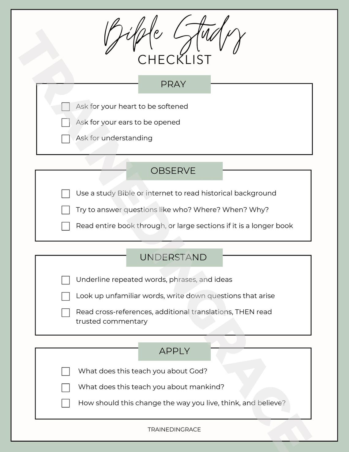 Bible Study Checklist | Bible Study Cheat Sheet for Women, Adults, Kids ...