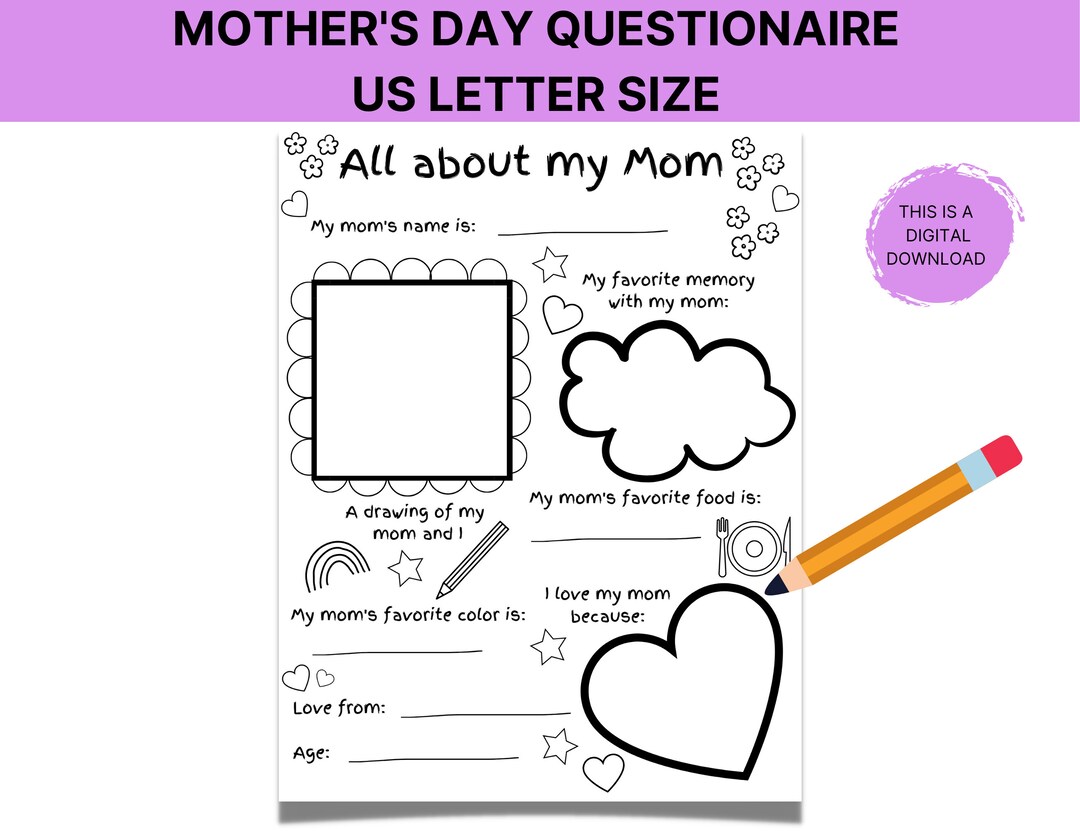 All About My Mom Kids Questionnaire, Classroom Mothers Day Gift ...
