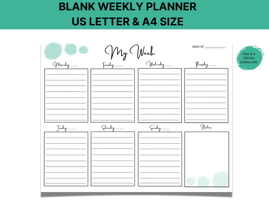 Weekly Overview Printable Template, Weekly Desk Planner, Week at a ...