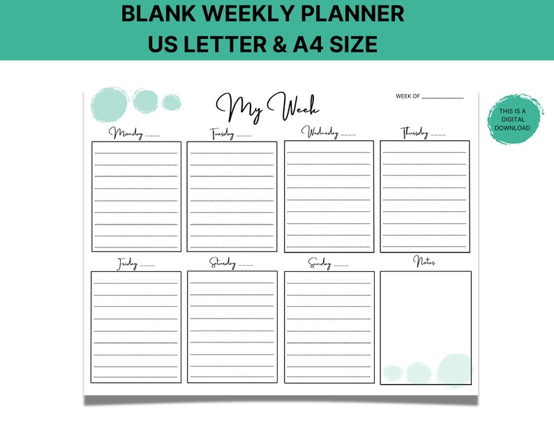 Weekly Overview Printable Template Weekly Desk Planner Week - Etsy