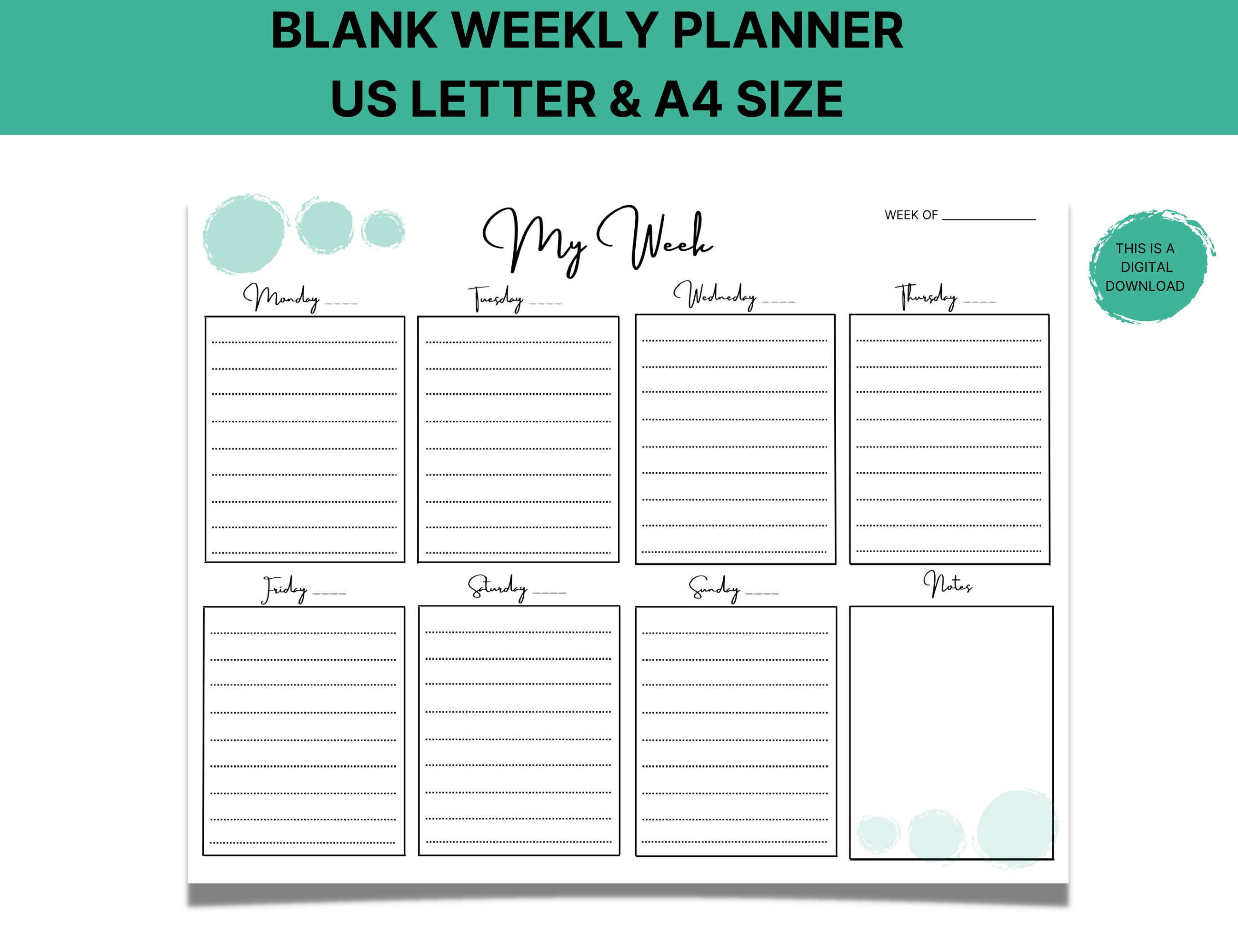 Weekly Overview Printable Template, Weekly Desk Planner, Week at a ...