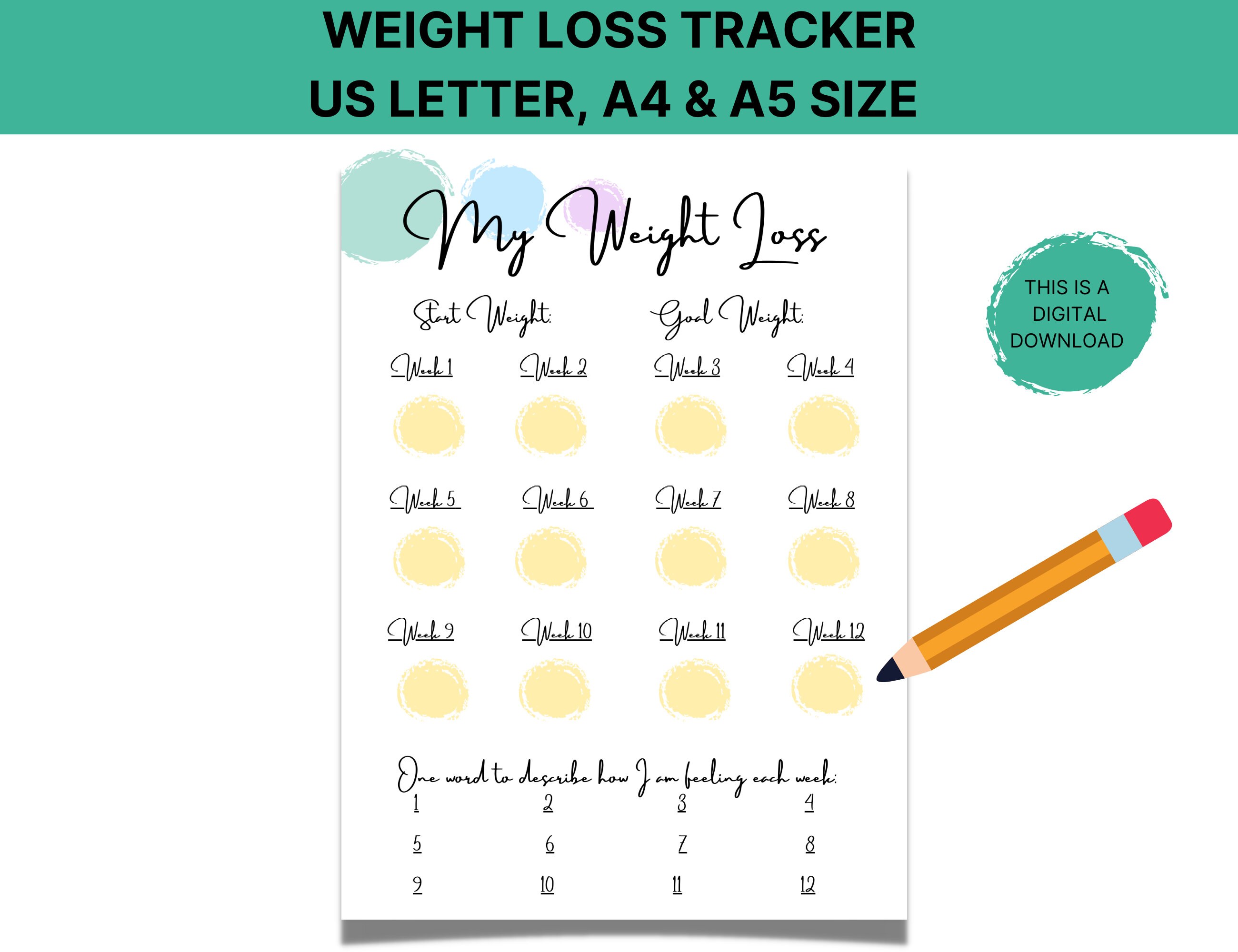 Weight Loss Progress Tracker Printable, Weight Loss Goal Tracker ...