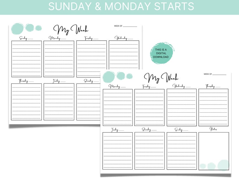 Weekly Overview Printable Template Weekly Desk Planner Week | Etsy