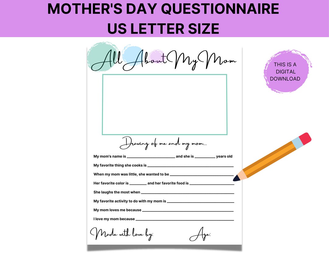 Tout sur ma mère Questionnaire pour enfants imprimable, cadeau de fête ...