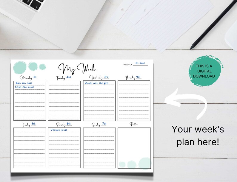 Weekly Overview Printable Template Weekly Desk Planner Week - Etsy