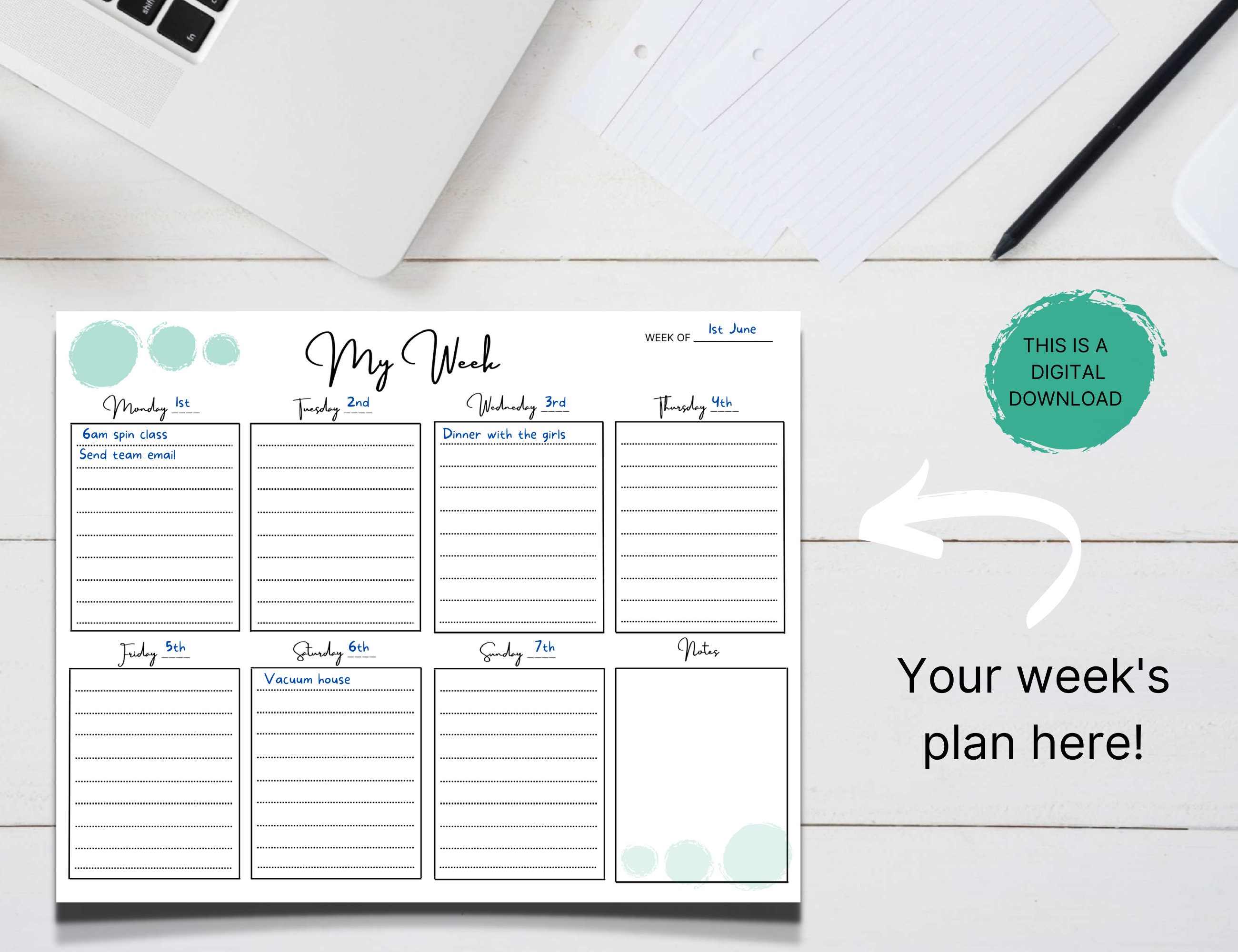 Weekly Overview Printable Template, Weekly Desk Planner, Week at a ...