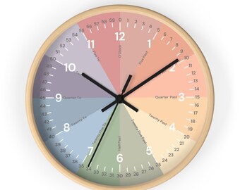Simple Wall Clock Telling Time Clock, Pastel Colors Clock, Color Wheel ...
