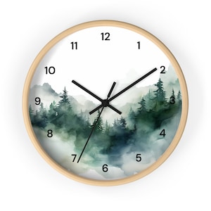 Watercolor Forest Wall Clock With Numbers, Misty Forest, Foggy Forest ...
