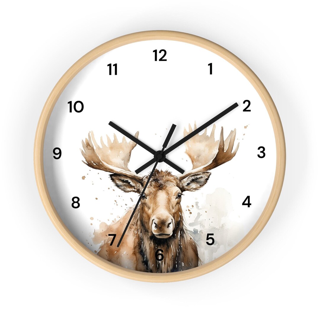 Watercolor Moose Wall Clock With Numbers, Woodland Animals Clock ...