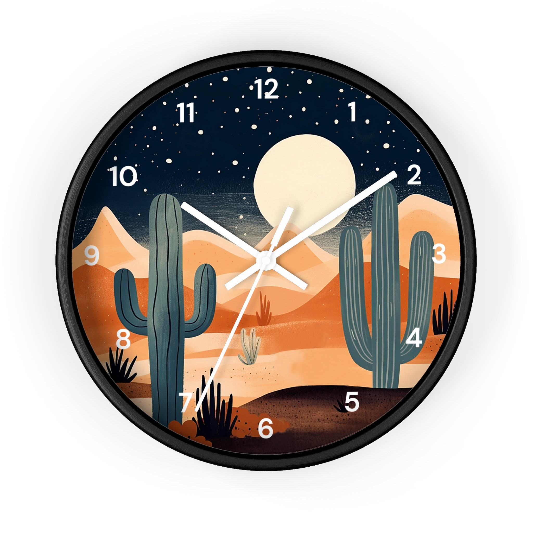 Boho Style Wall Clock, Night in Desert Wall Clock With Numbers, Cactus ...