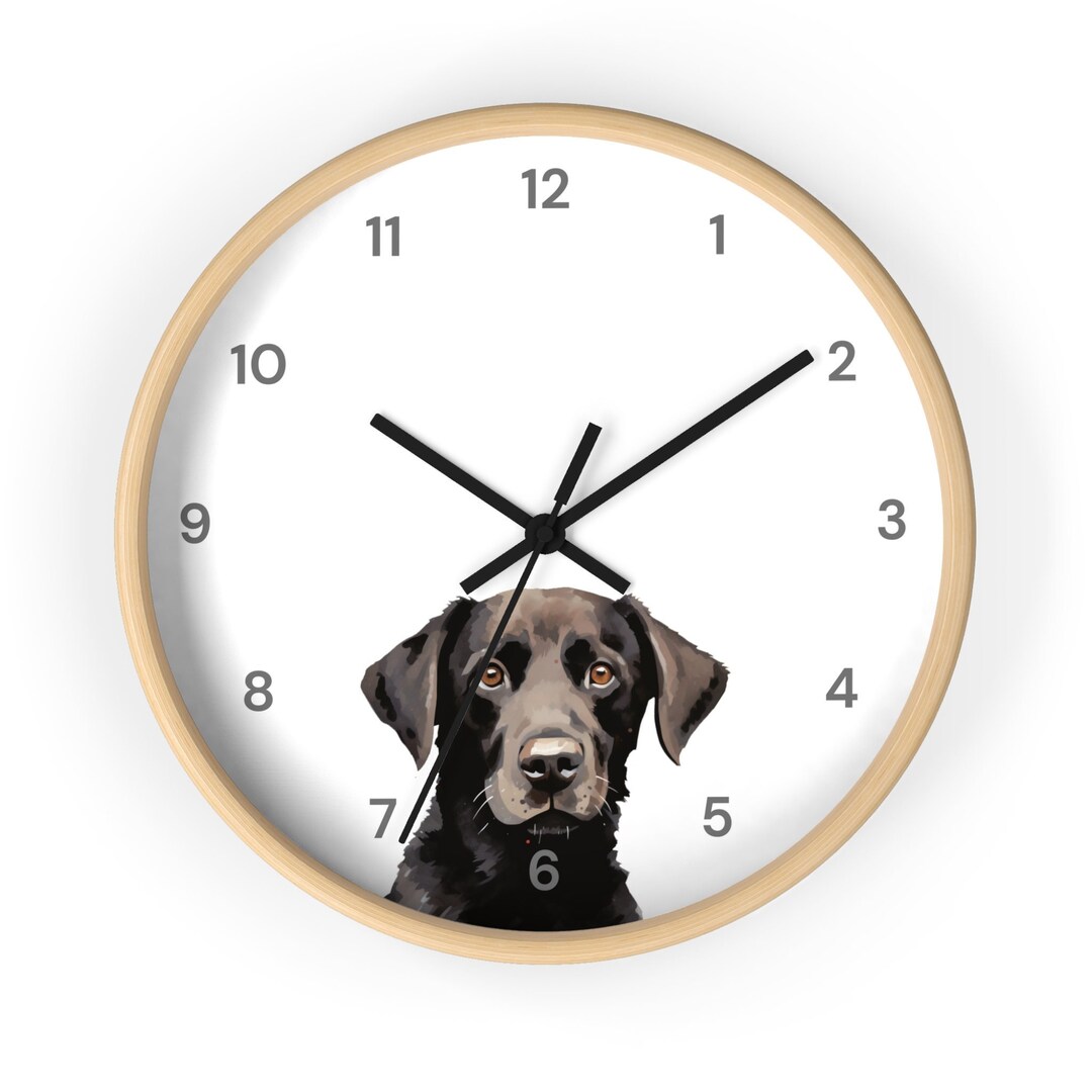 Watercolor Black Dog Wall Clock With Numbers, Black Labrador Retriever ...