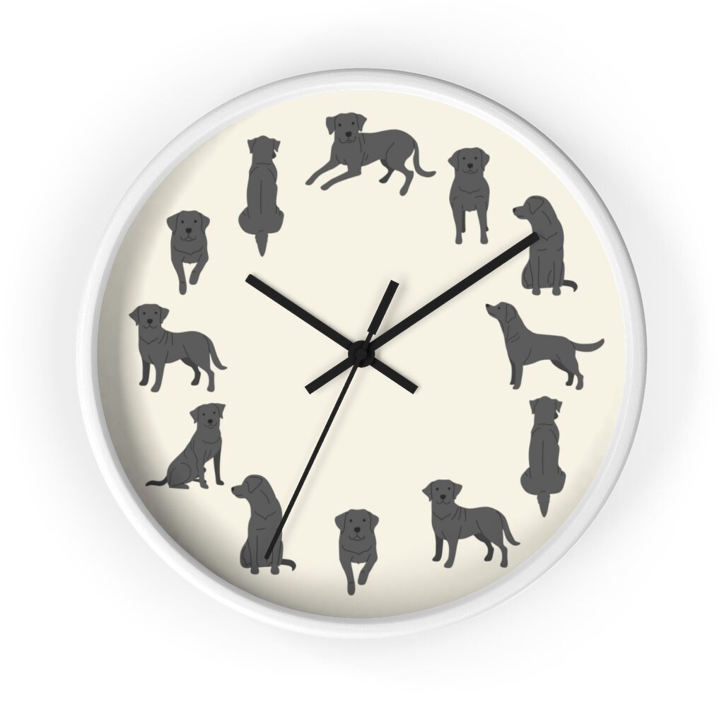 Dog Wall Clock, Black Labrador Wall Clock, Dog Illustration Wall Clock ...