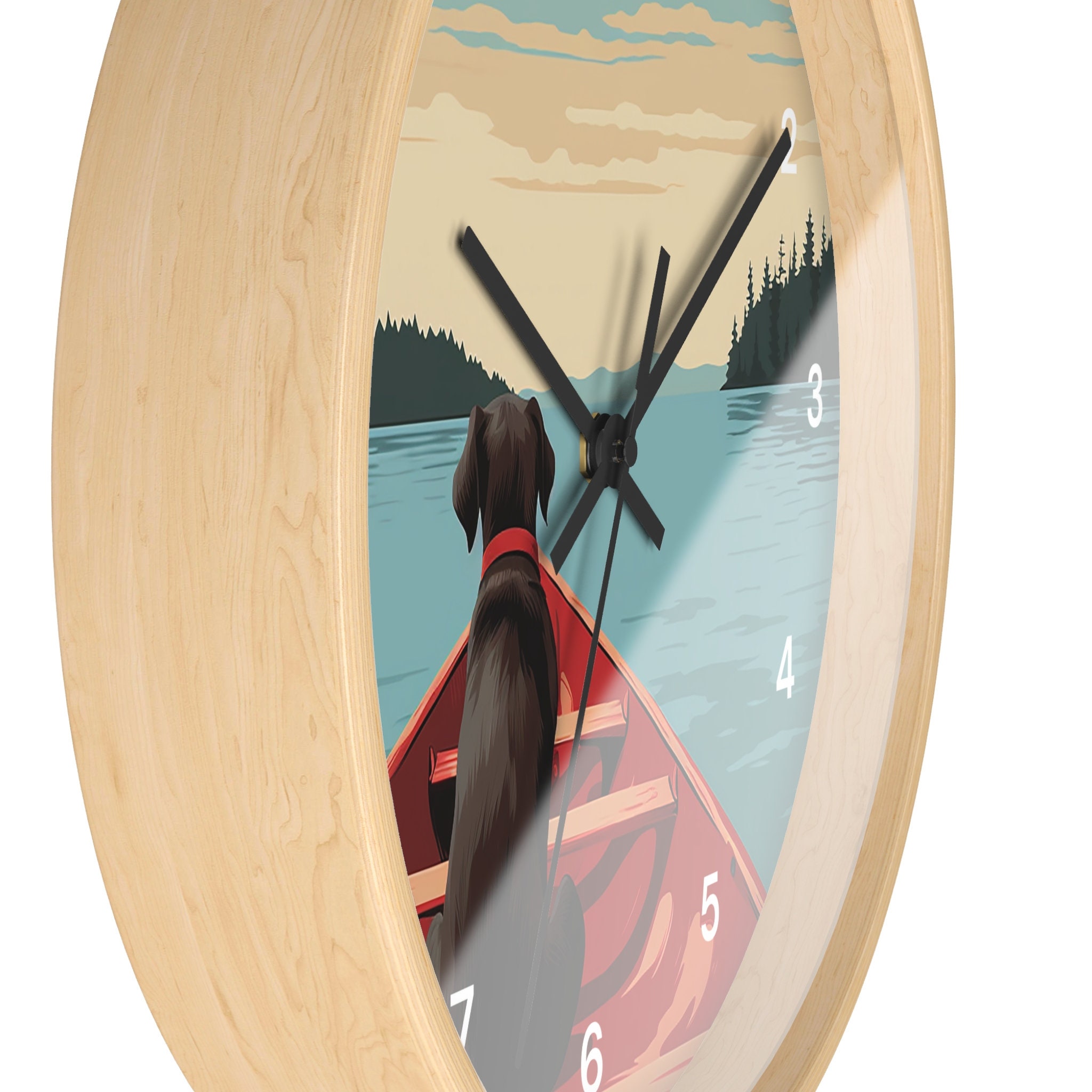 Black Dog Canoe Art Wall Clock With Numbers, Lake House Decor, Labrador ...