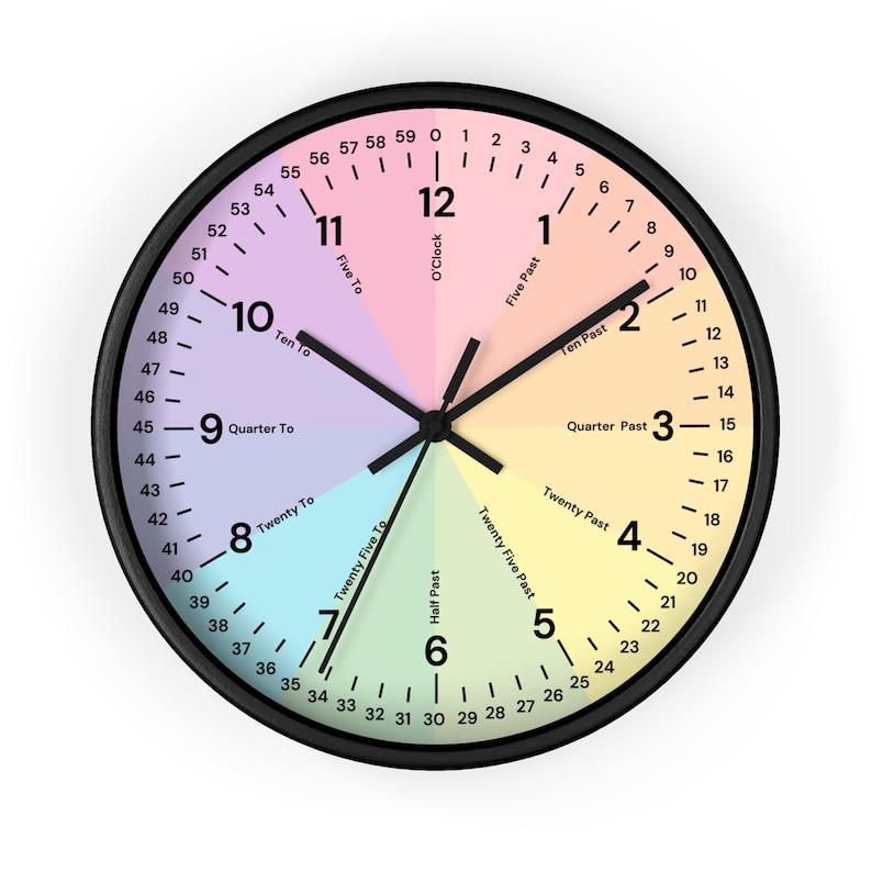 Simple Wall Clock - Telling Time Clock (black Hours and Minutes Numbers ...