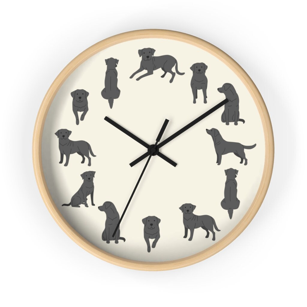 Dog Wall Clock, Black Labrador Wall Clock, Dog Illustration Wall Clock ...