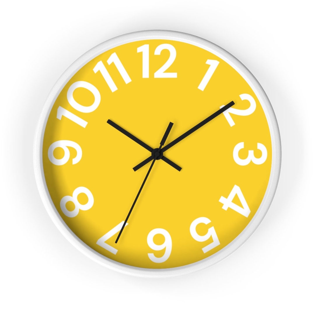 Bright Yellow Simple Wall Clock, Large Clock Numbers, Clock With ...
