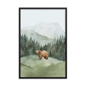 Watercolor Bear and Mountain Wall Art, Bear Nursery Decor, Nature ...