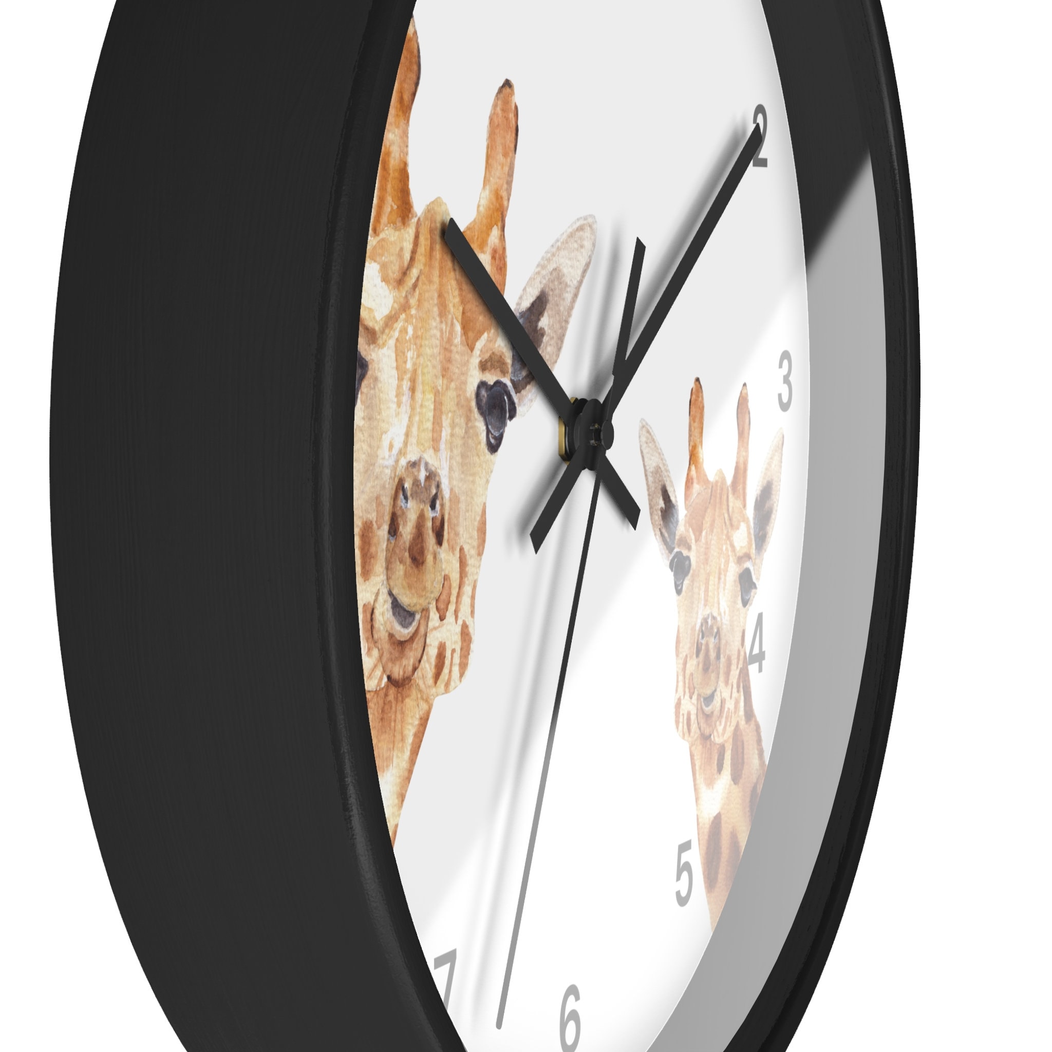 Mom & Baby Giraffe Wall Clock With Numbers, Watercolor Animal Wall ...