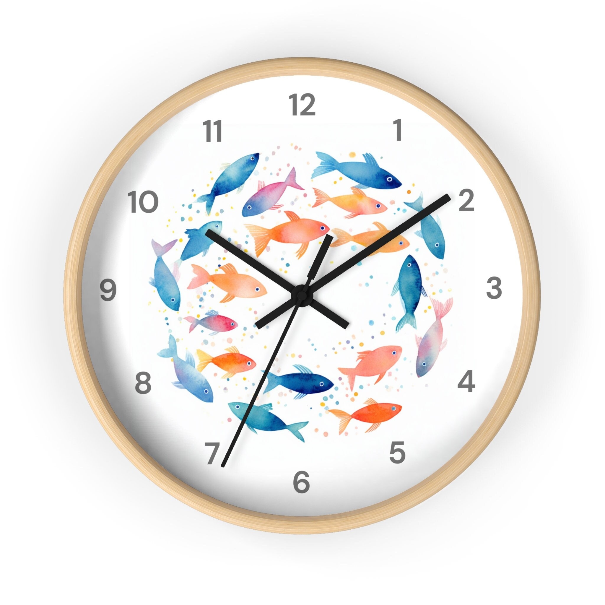 Fish in the Sea Wall Clock, Watercolor Fish Wall Clock, Nursery Wall ...