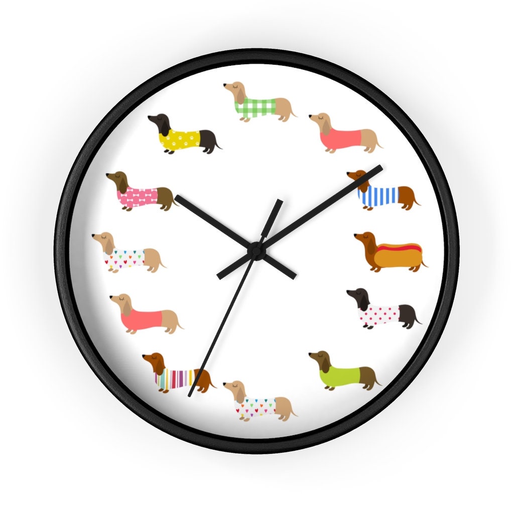Dachshund Wall Clock, Dog Illustration Wall Clock, Weiner Dog Wall ...