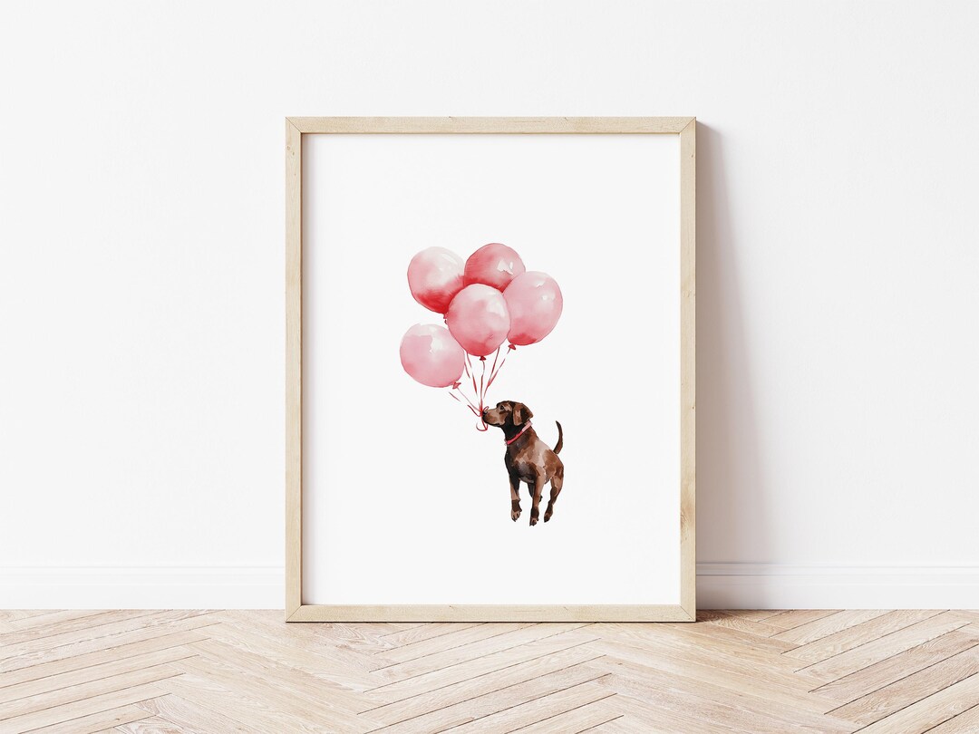 Watercolor Chocolate Labrador With Balloons Wall Art Chocolate Lab ...