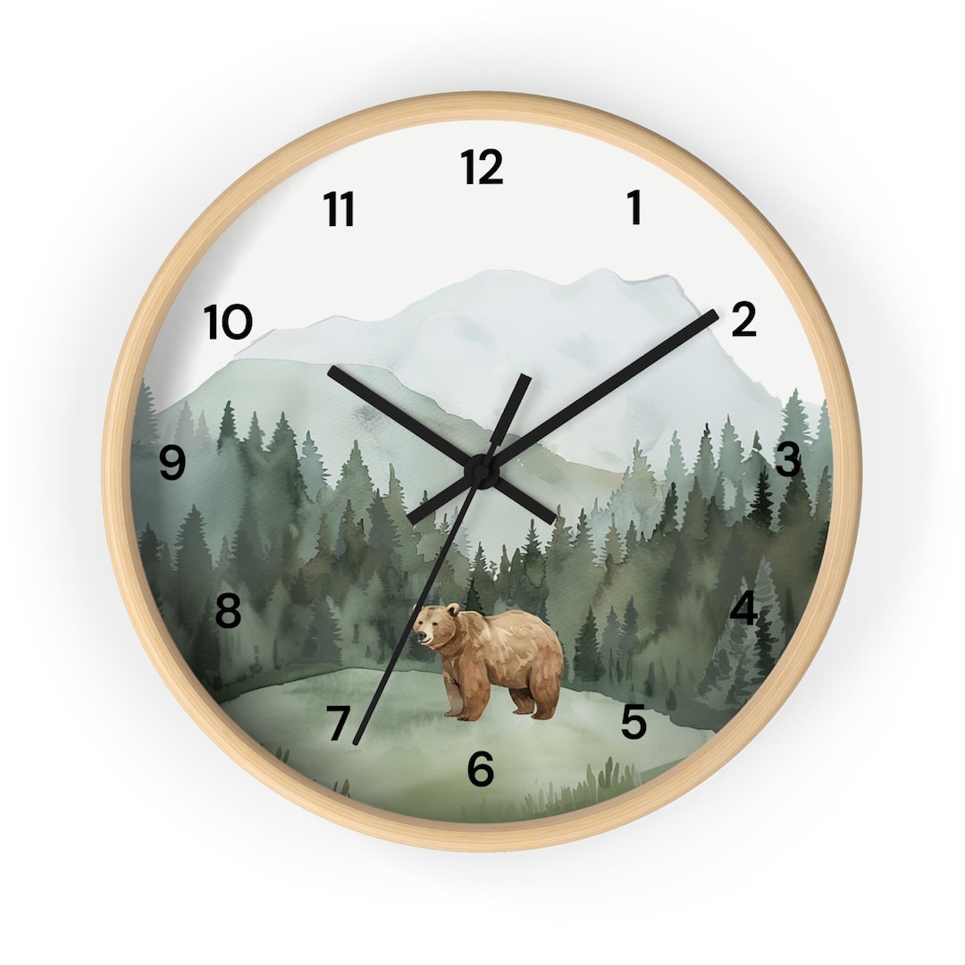 Watercolor Bear and Mountain Wall Clock, Adventure Theme Nursery ...